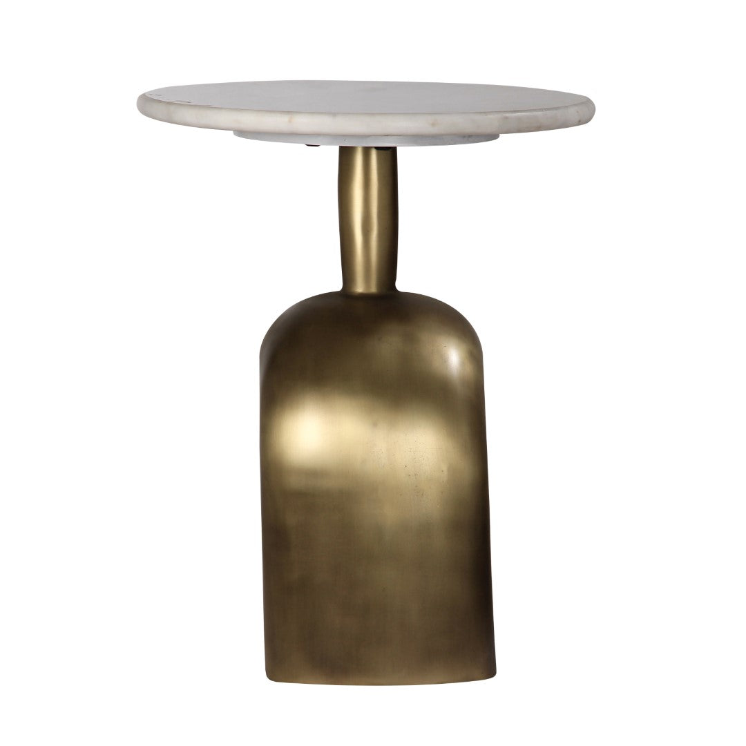 Fork Side Table with Sculptural Arched Base and Elegant White Marble T
