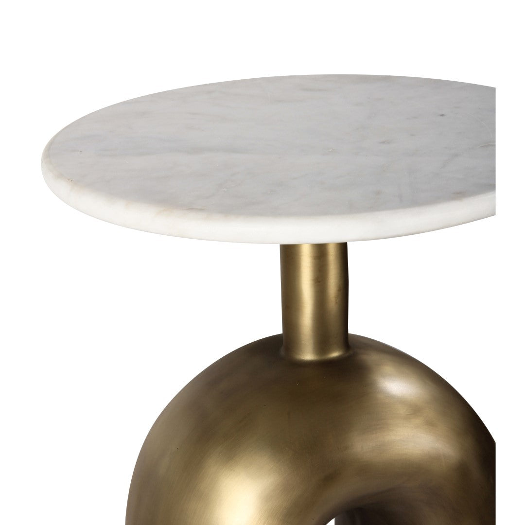 Fork Side Table with Sculptural Arched Base and Elegant White Marble T