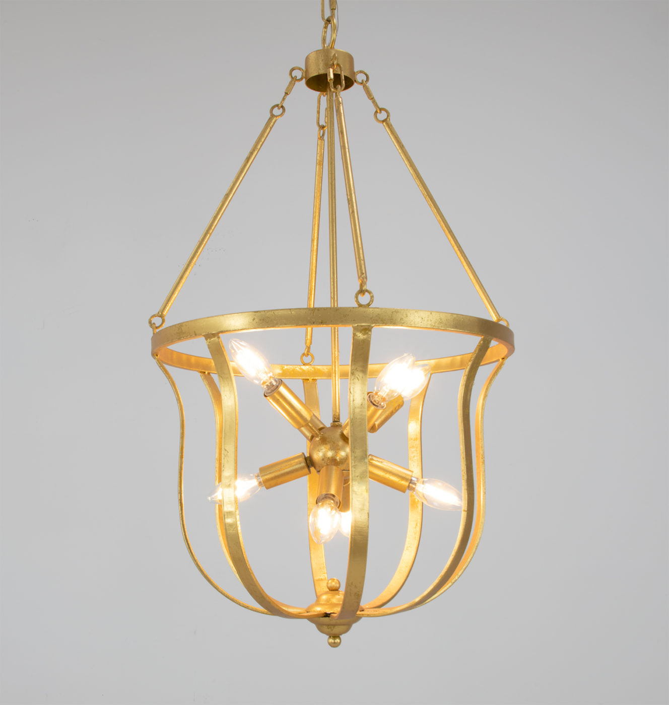 HD117 Gold Lantern Pendant Light - Elegant Iron Frame with 8 Bulb Capa