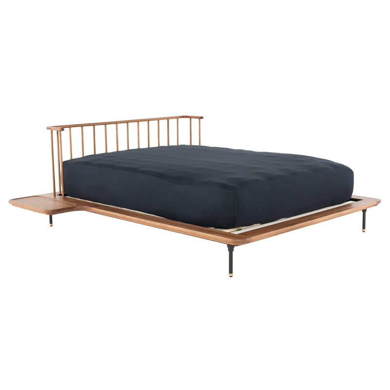 Distrikt Bed Queen Platform Bed with Integrated Nightstands - Solid Oa
