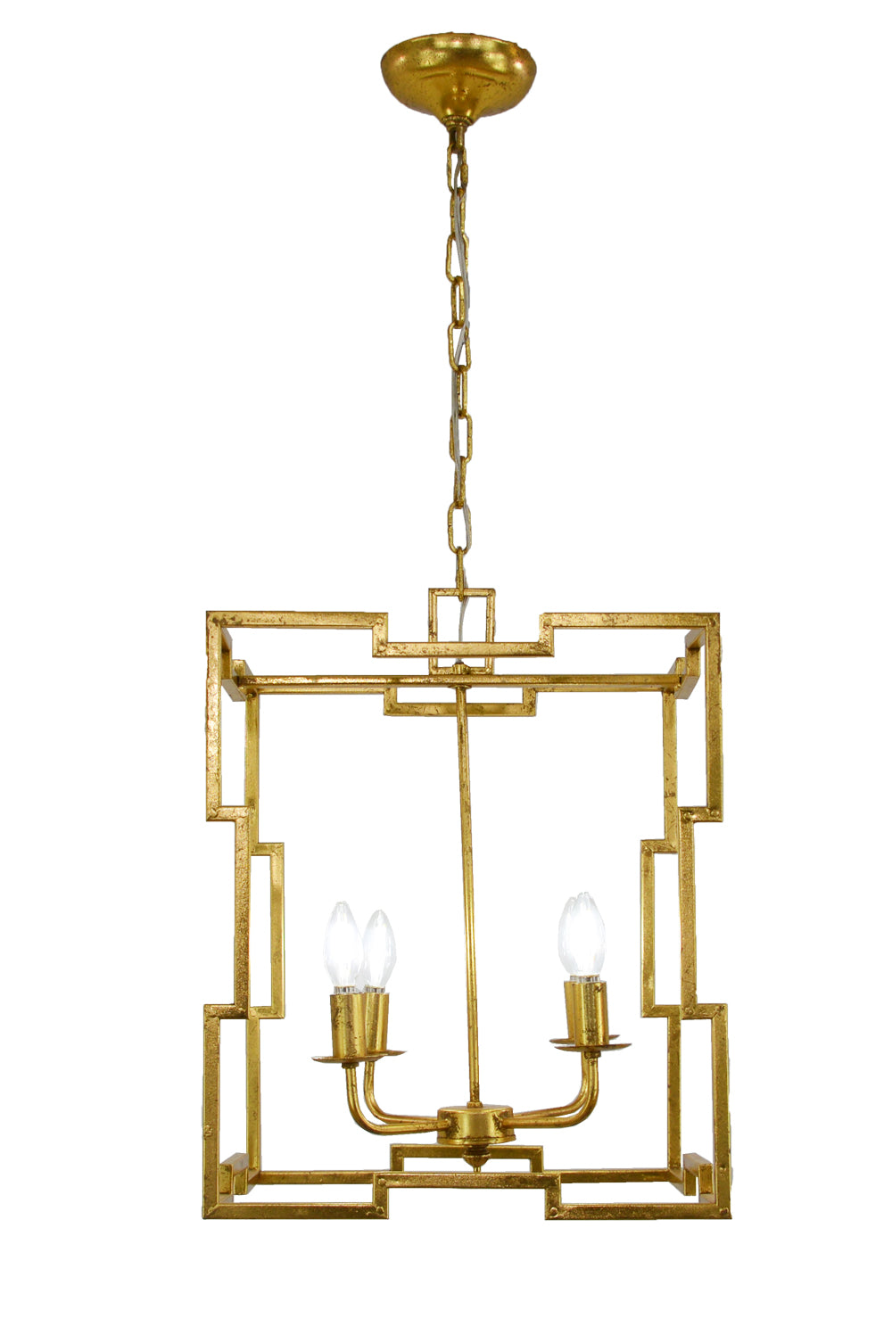 LA582 Antique Gold Leaf Lantern Pendant Light - Elegant Iron Frame, 6