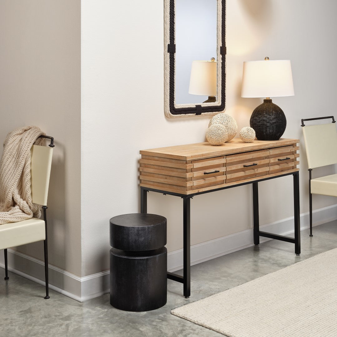 Lifestyle by JY - Logan Console Table – Industrial Modern Slatted Wood
