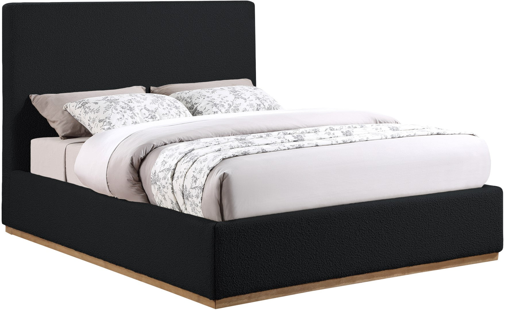 Monaco Contemporary Bed with Solid Wood Frame and Elegant Boucle Fabri