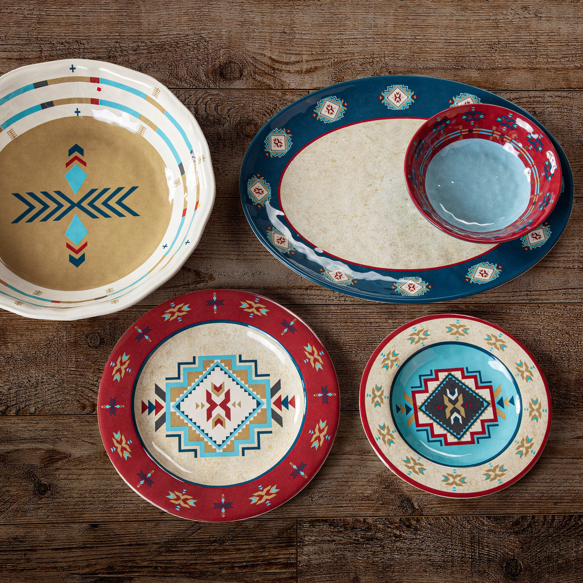 Spirit Valley Melamine Dinnerware Set - Vibrant Aztec Patterns for Sty