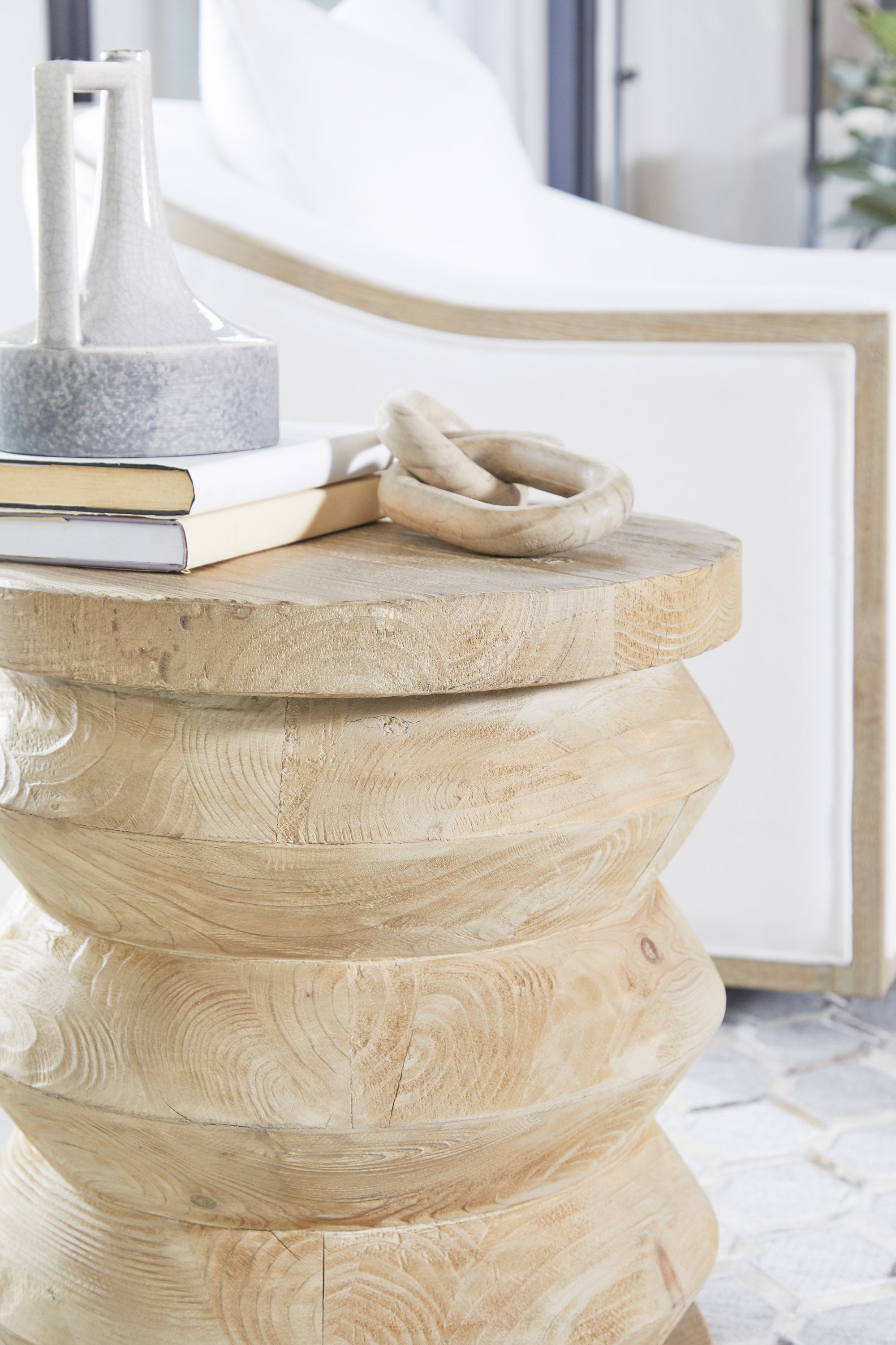 Bella Antique Pier Accent Table - Unique Cylindrical Design in Reclaim
