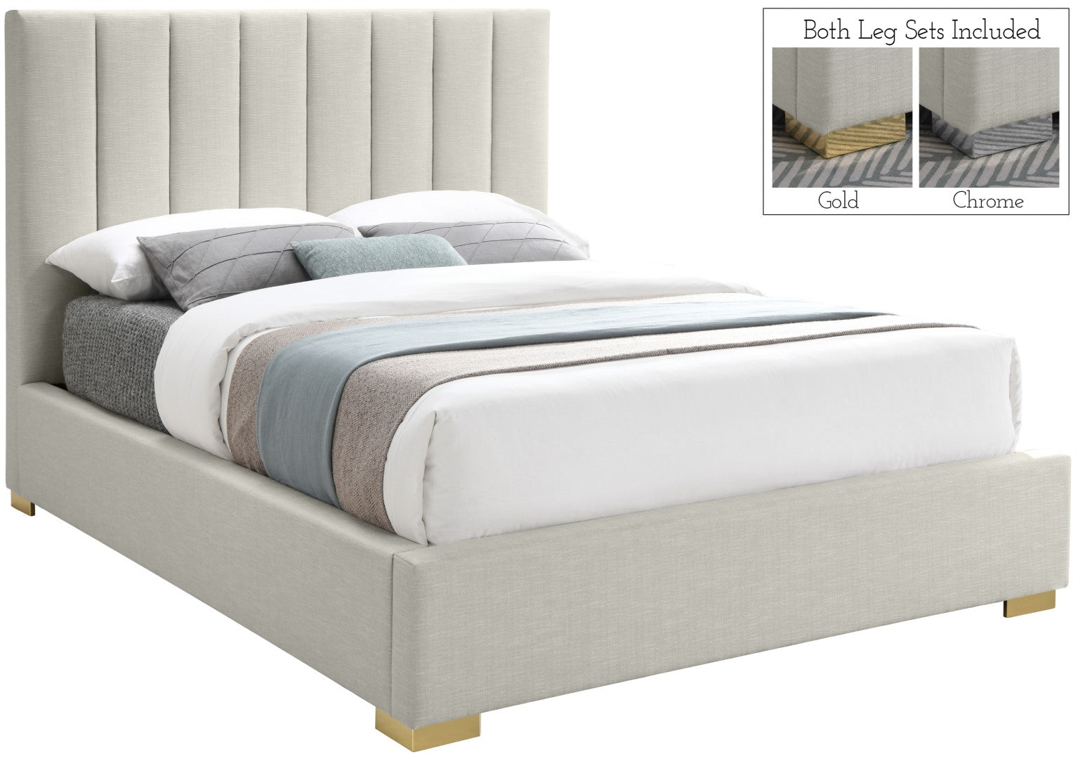 Pierce Mid Century Modern Bed with Deep Channel Tufted Headboard and E