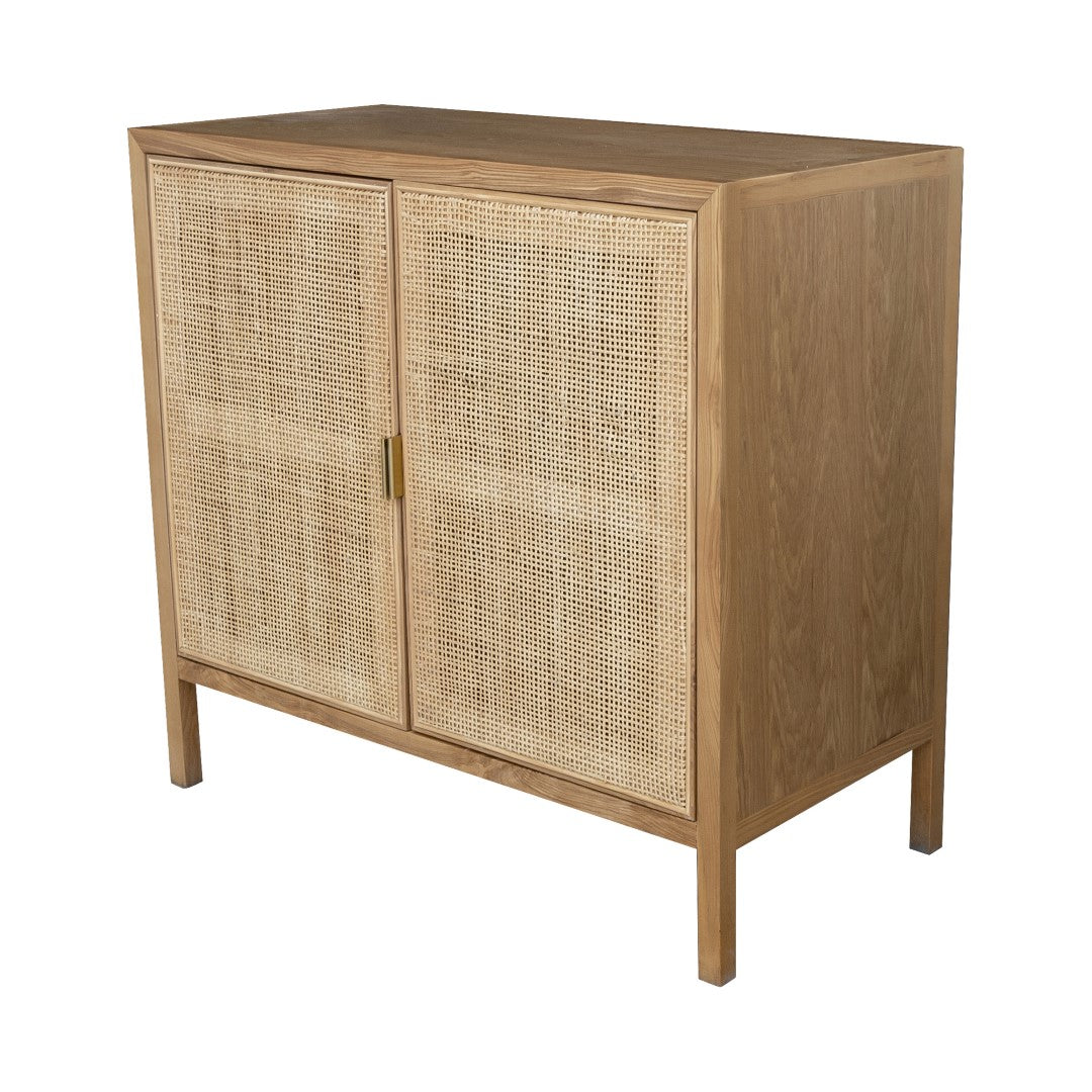 Rattan Small Sideboard - Stylish Brown Oak & Wicker Storage Solution w