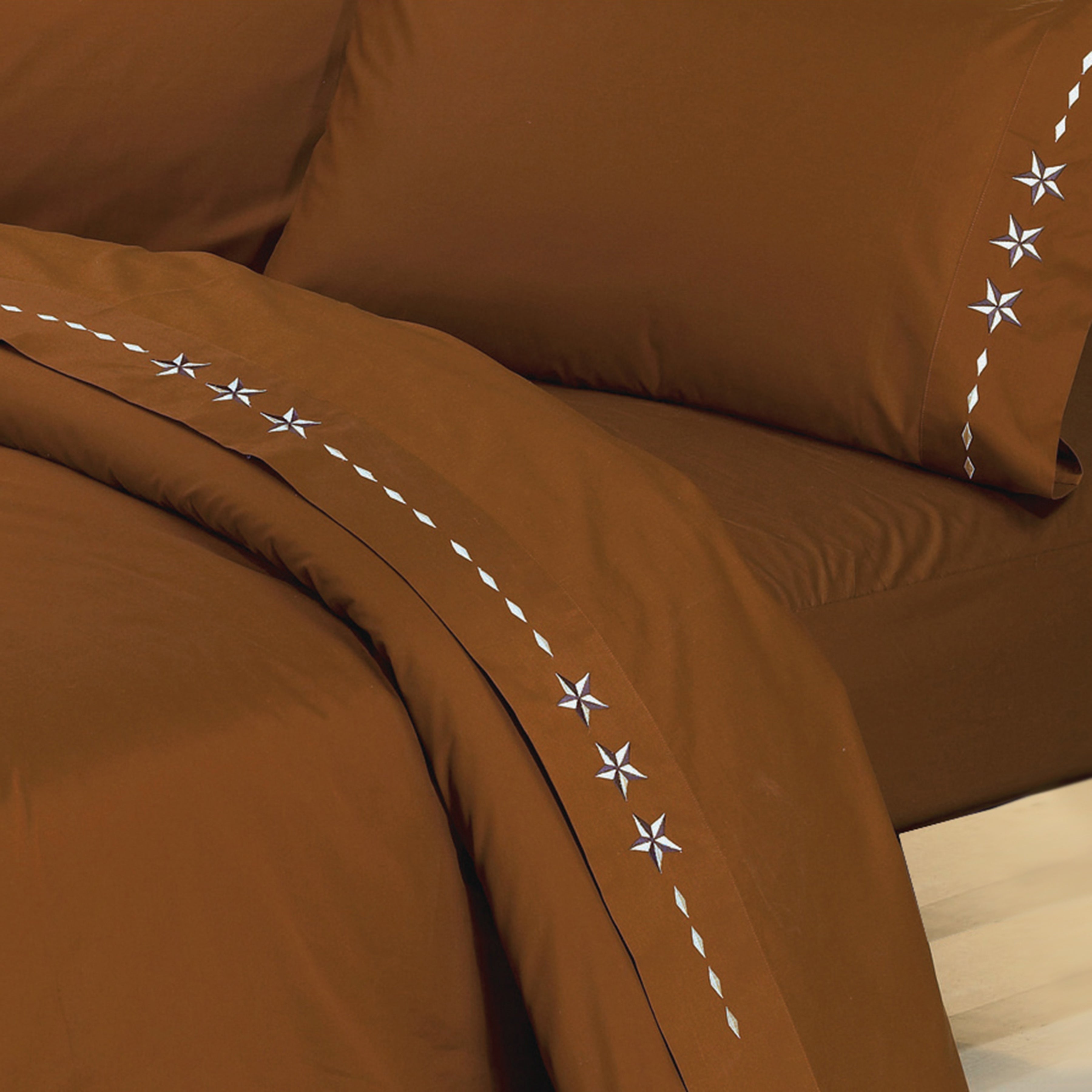 350TC Embroidered Star Sheet Set - Luxurious Cotton Bedding for a Cozy