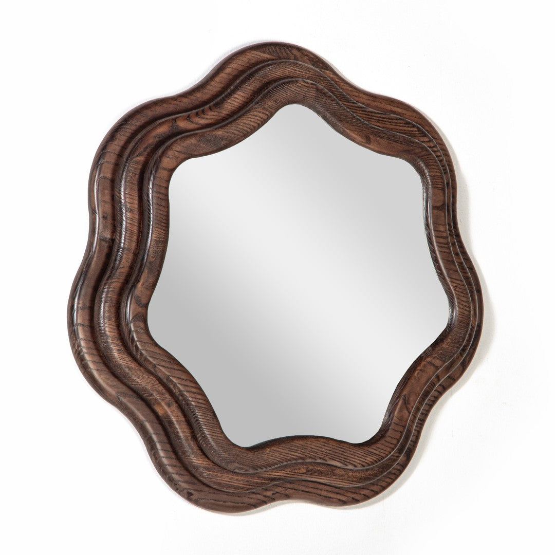 Swirl Round Mirror - Dramatic Ash Wood Frame with Oil Finish for Bold,