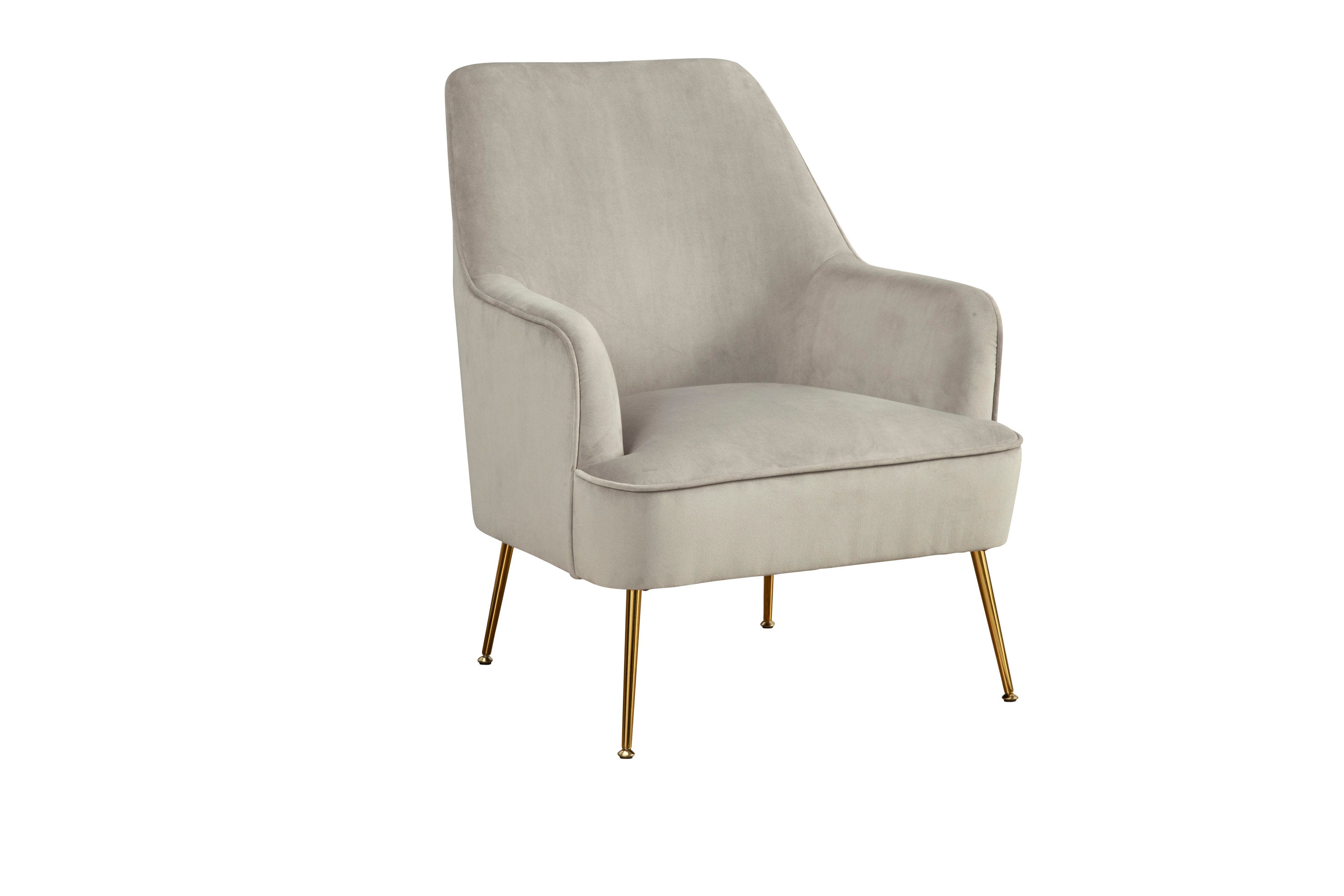 Rebecca Leisure Chair in Chic Grey Velvet with Gold Legs – Perfect for