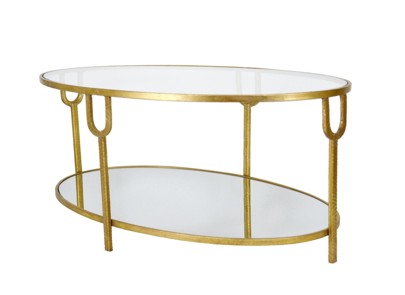 CT301 Elegant Gold Oval Coffee Table - Luxurious Design with Sturdy Ir