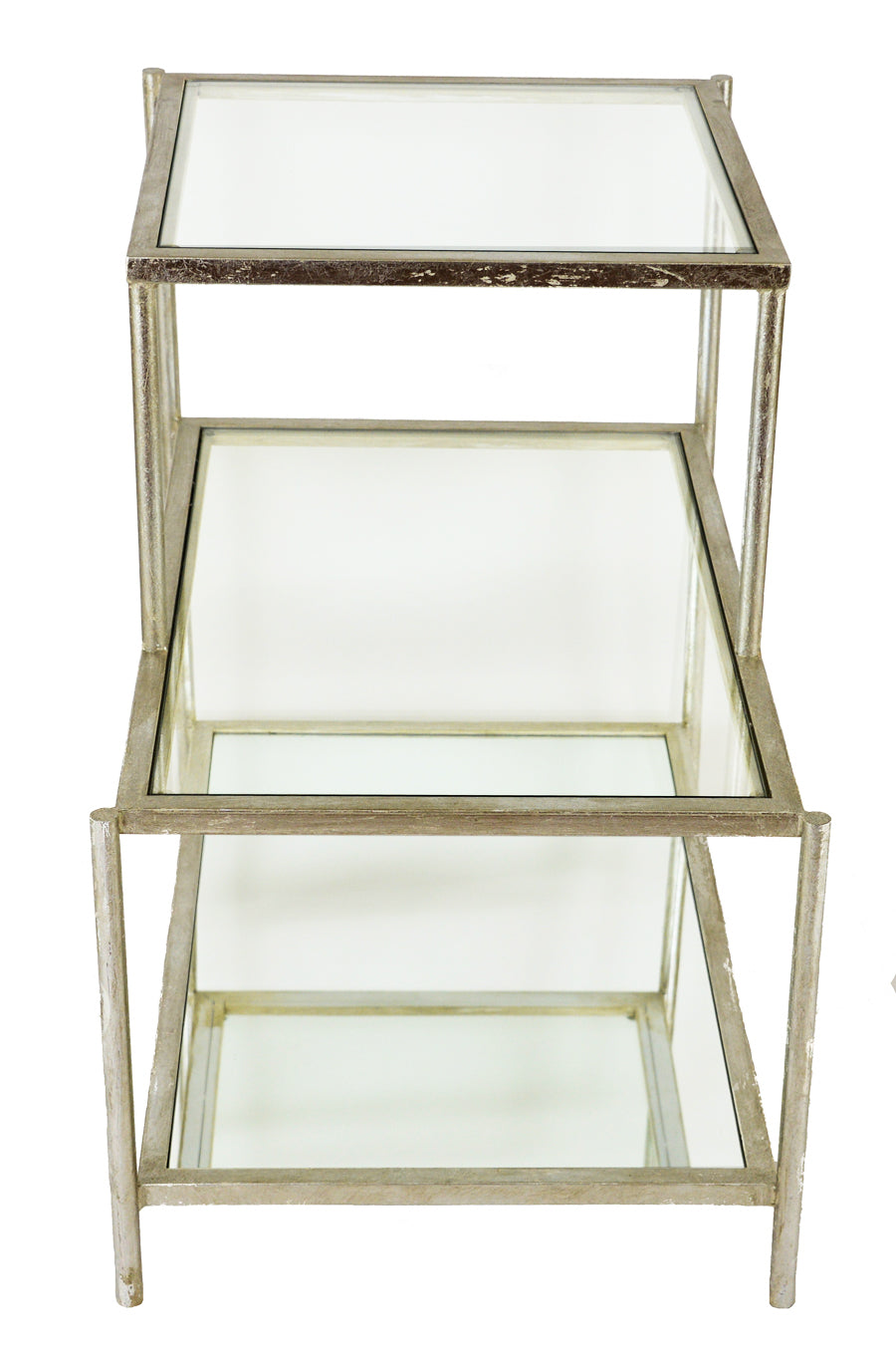 CT344 Elegant Silver Leaf Side Table with Tempered Glass Top & Mirrore