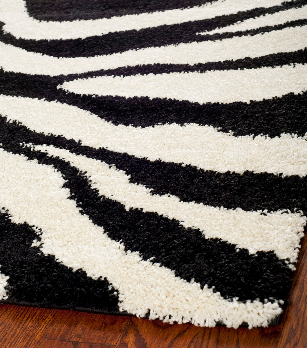 Shag Bold Zebra Print Plush Rug - Luxurious Power Loomed Design for St