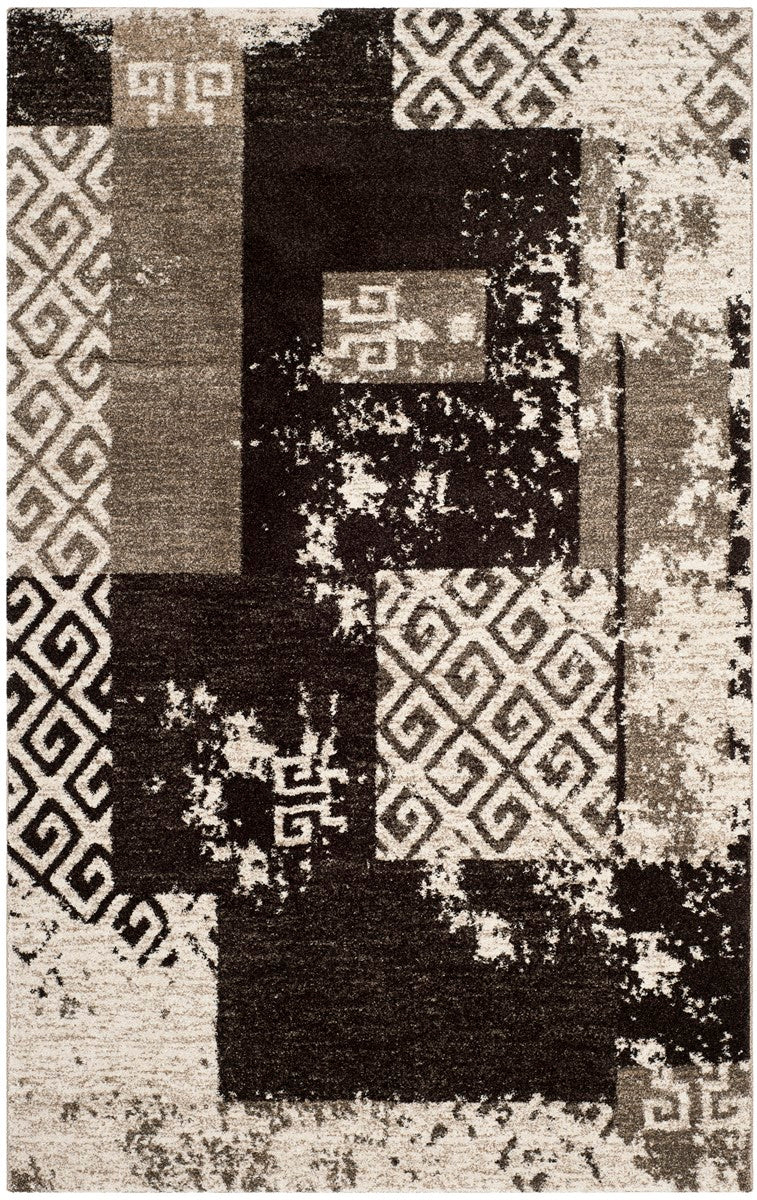 Retro Mid-Century Modern Power Loomed Area Rug with Greek Key Motifs f