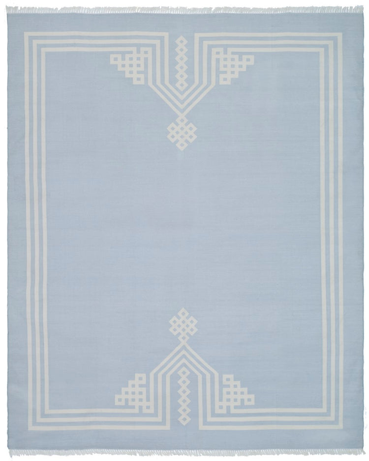 Serena Hand Woven Flat Weave Rug - Sky Blue Cotton Dhurrie for Casual