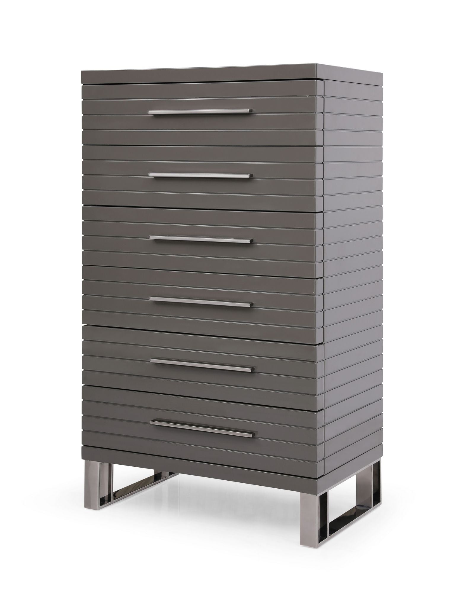 Modrest Splendor - Elegant Grey High Gloss Chest with Soft Close Drawe