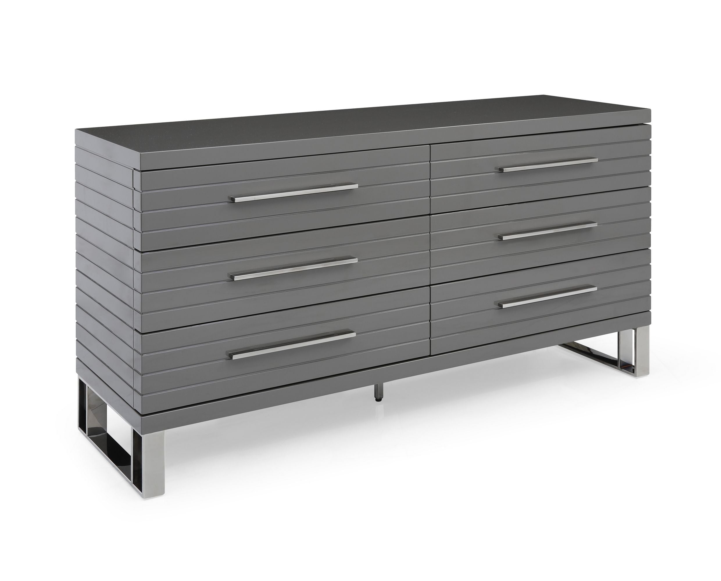 Modrest Splendor - Modern Grey High Gloss Dresser with Soft-Close Draw